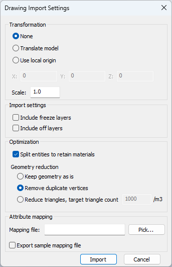 Importing a drawing (DGN, DWF, DWFx, DWG, DXF)