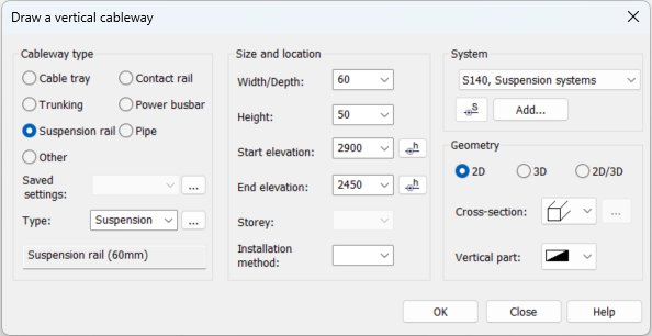 Draw vertical cableways