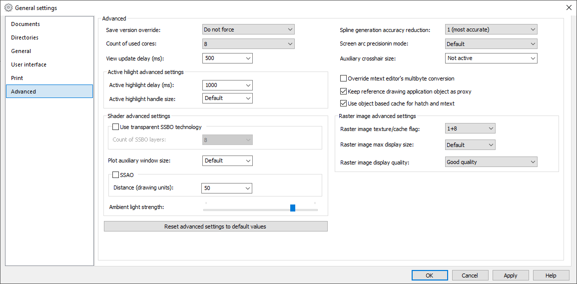 Define advanced settings