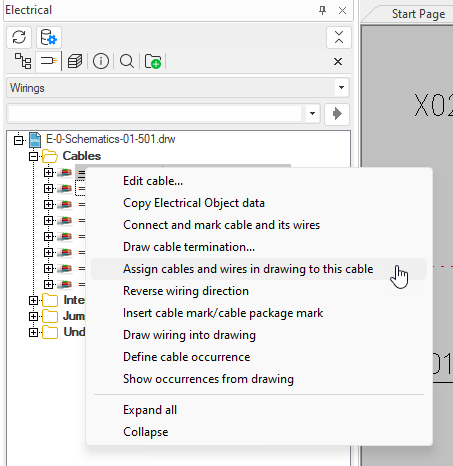 Assign cables and wires to other cables
