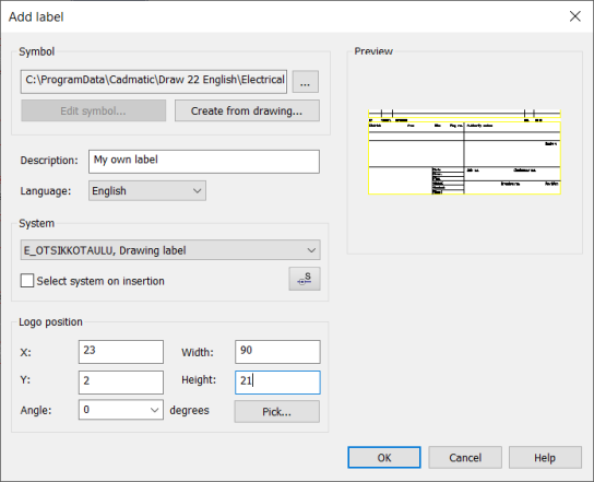 Add and edit your own drawing frames/labels