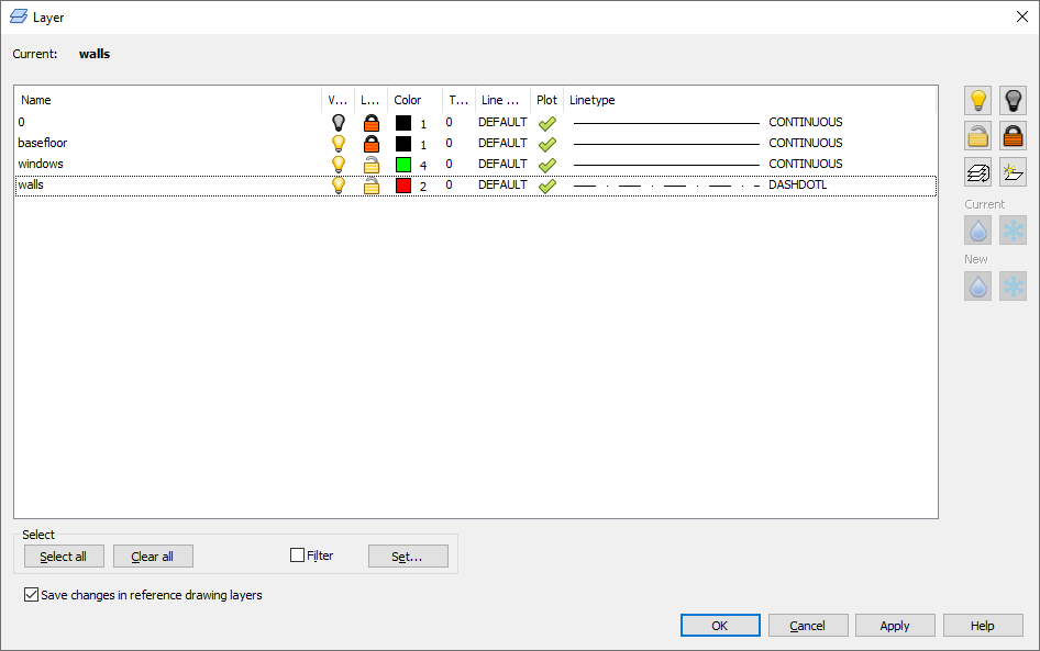 Manage layers in the Layer dialog