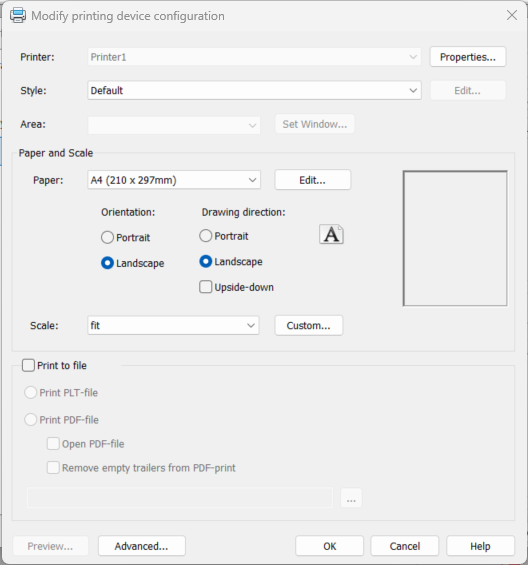 Define print settings