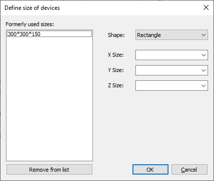 Define size data of equipment