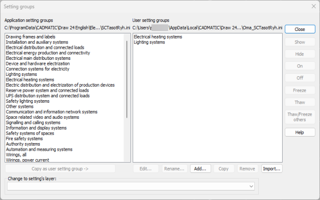 Handle setting groups