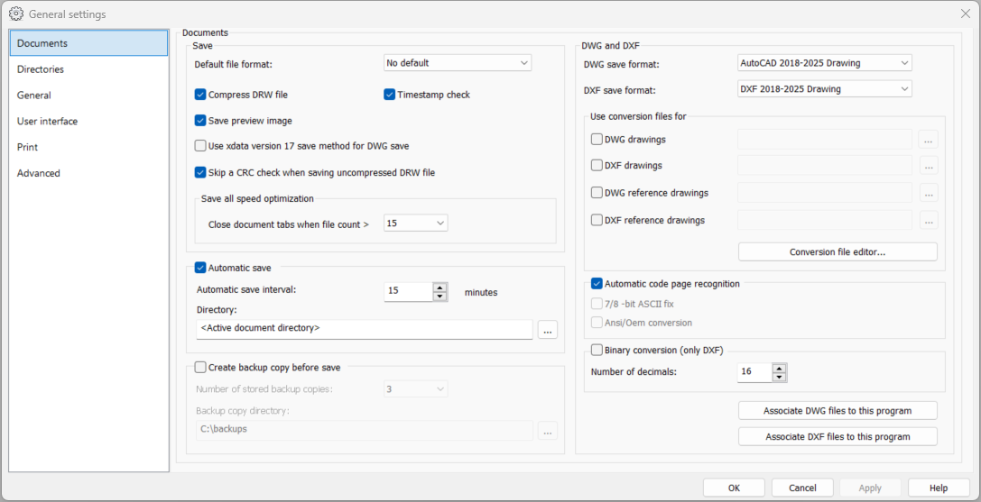 Define document settings