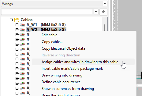 Assign cables and wires to another cable