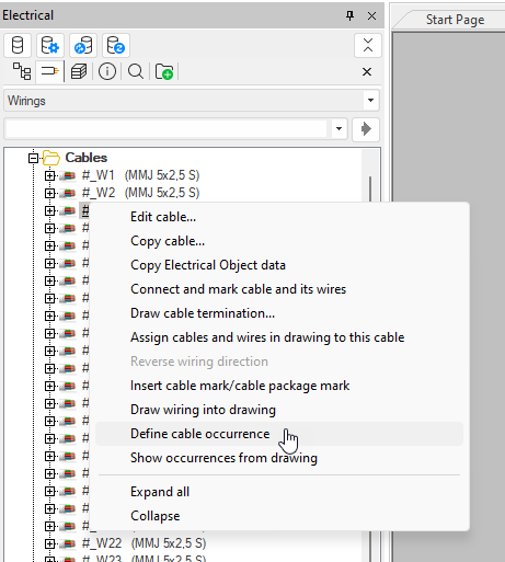 Define cable occurrences