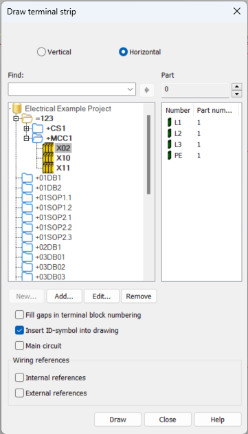 Draw terminal strips