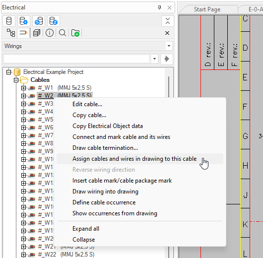 Assign cables and wires to other cables