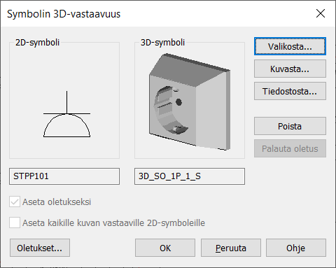 Määritä 2D-symboleja vastaavat 3D-symbolit
