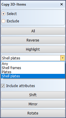 Copying and moving shell plates over center line