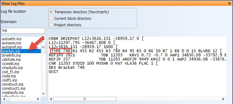 Inspecting a bracket type file