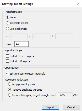 Importing a drawing (DGN, DWF, DWFx, DWG, DXF)