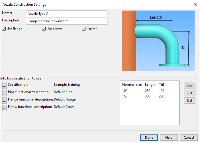 Nozzle construction settings