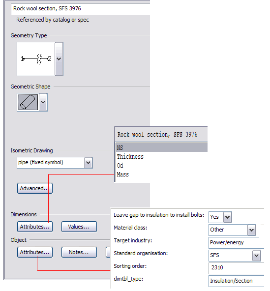 Dimension table for section insulation
